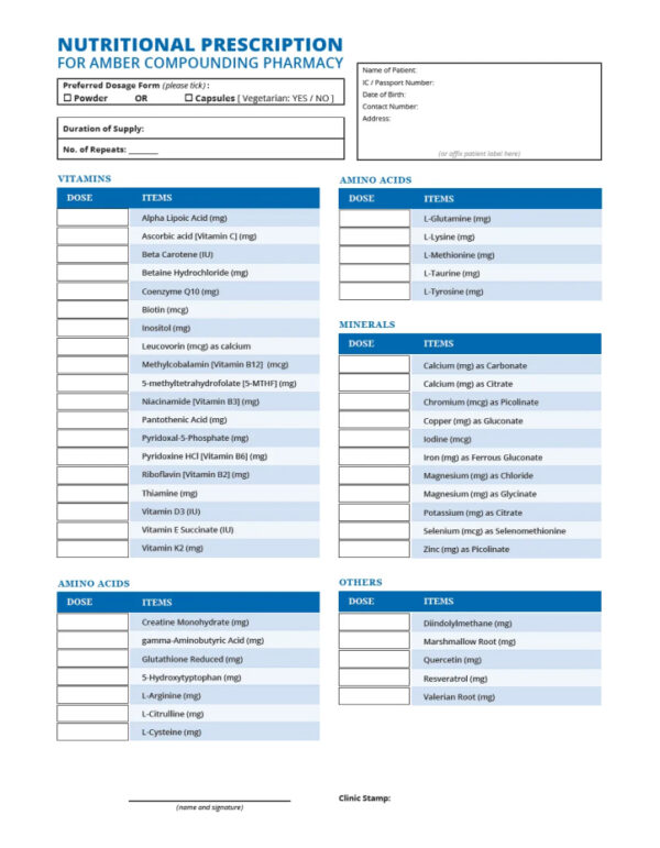 Nutritional Prescription - Amber Compounding Pharmacy Pte Ltd
